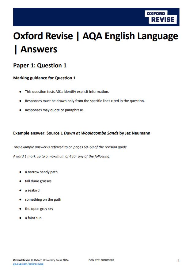 Oxford Revise AQA GCSE English Answers Oxford Revise AQA GCSE English Answers